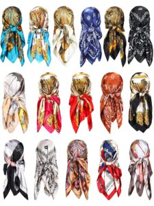 janmercy 16 pcs 35" satin head scarf hair scarf silk like bandana scarf large square neck scarf shirt scarf for women girls hair wrapping sleeping, 16 styles