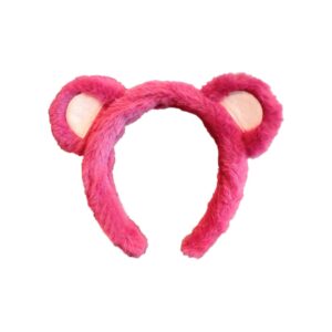 zhoumeiwensp bear ears cute headband fluffy hairband, animal head wear for party celebrations cosplay dress up costume makeup washing face kids adults women gift (rose red)