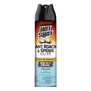 hot shot ant, roach & spider killer, kills insects indoors and outdoors, kills roaches and listed ants on contact, insecticide spray, 17.5 ounce (crisp linen)