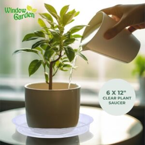 Window Garden 12" Plant Saucer - Plastic Plant Trays for Indoor and Outdoor - Clear Flower Pot Drip Trays - Drainage Base - Water Tray for Pots Indoors - Planter Saucers for Potted Plants - Set of 6