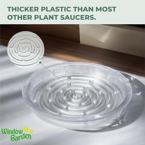 Window Garden 12" Plant Saucer - Plastic Plant Trays for Indoor and Outdoor - Clear Flower Pot Drip Trays - Drainage Base - Water Tray for Pots Indoors - Planter Saucers for Potted Plants - Set of 6