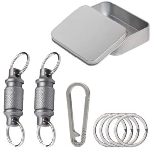 titanium quick release keychain, detachable key ring quick release, quick disconnect keychain, key chain quick release for men and women, heavy duty detachable keychain with 4 key rings, 1 carabiner