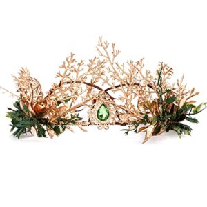 mostory handmade woodland fairy crown elf forest headpiece medieval leaf circlet for men prince adult god cosplay renaissance halloween wedding gold green