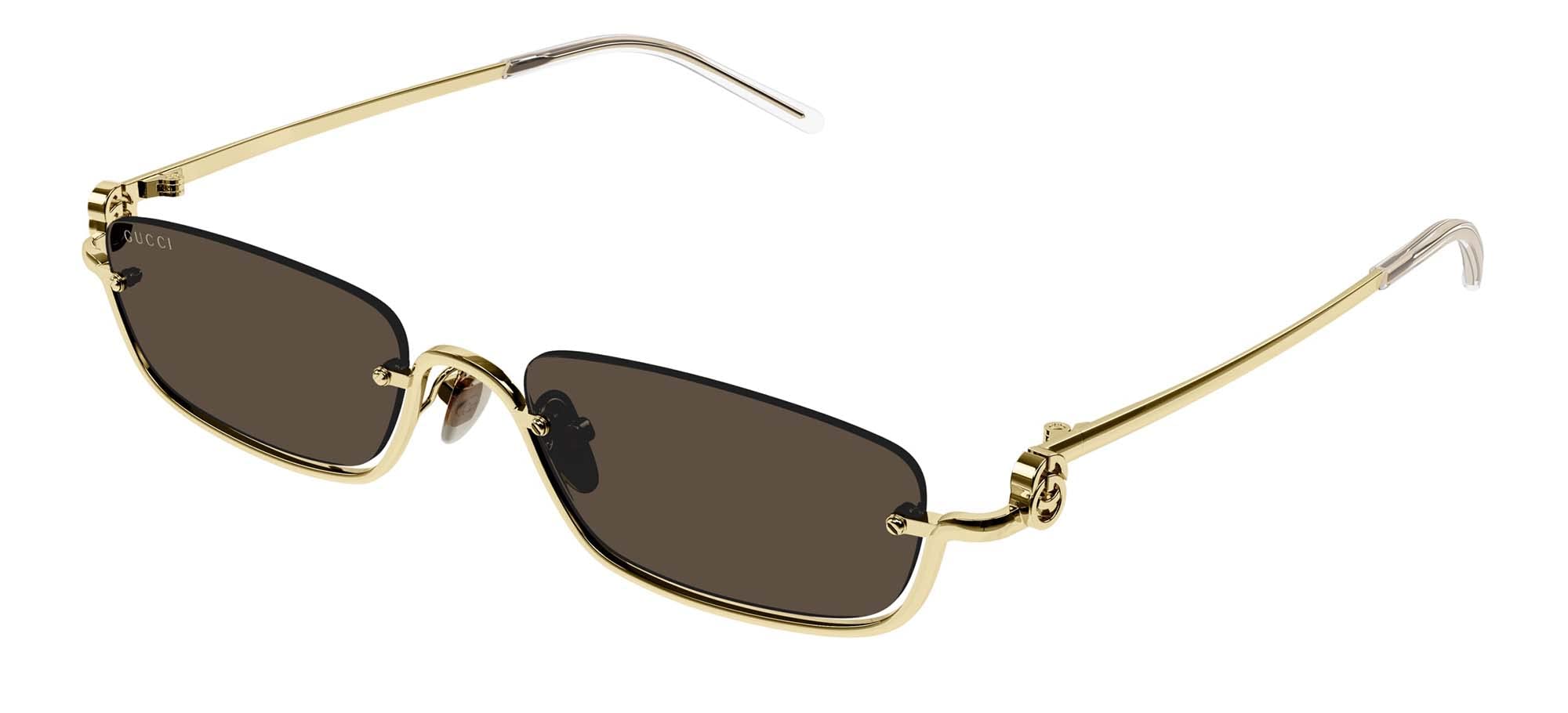 Gucci GG Upside Down Super Narrow Sunglasses, Gold-Gold-Brown, One Size