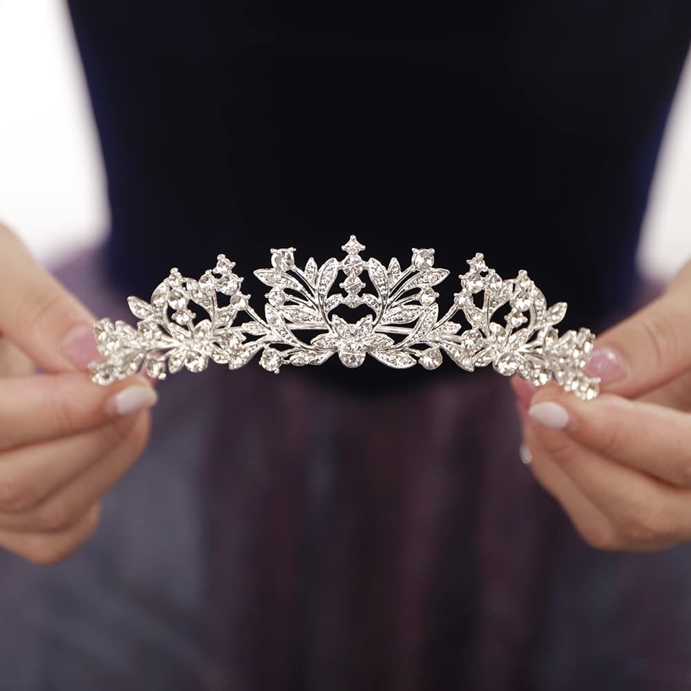 JWICOS Wedding Crowns for Women Tiaras and Crowns for Bride Birthday Crowns for Women Girls Princess Crowns and Tiaras for Girls Birthday Tiaras for Girls Tiara for Women (Silver)