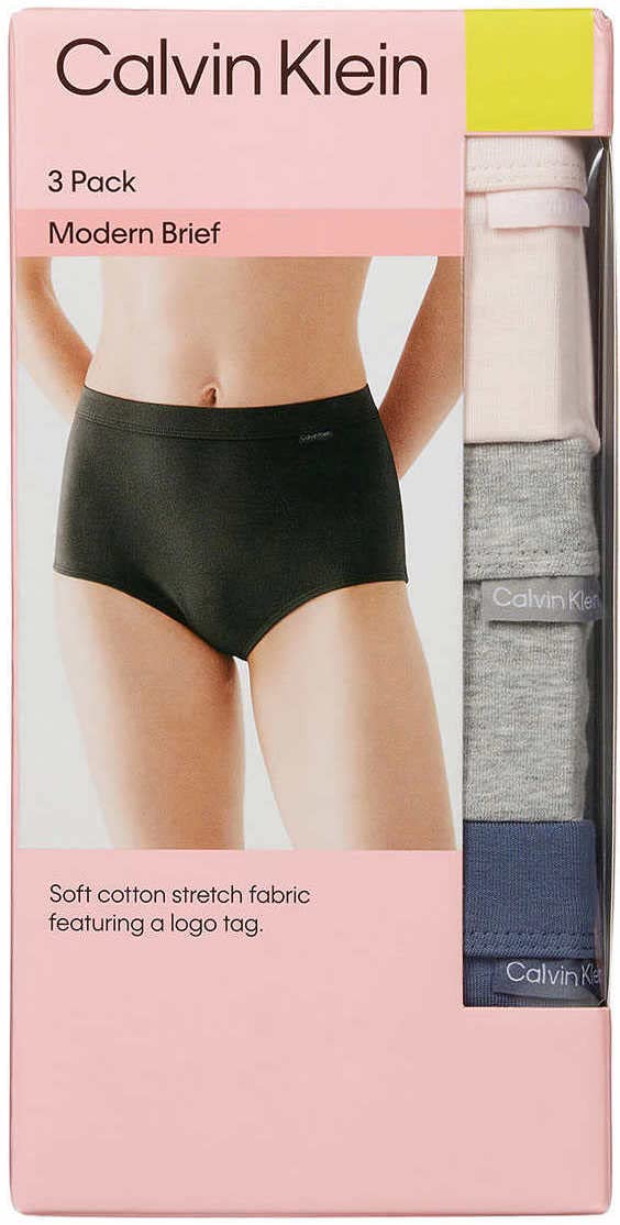 Calvin Klein Womens 3 Pack Modern Brief (as1, alpha, l, regular, regular, Nymphs/Heather Gray/Navy, Large)