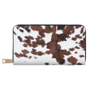 qwalnely cow print wallet for women men, western highland cow purse, phone money credit card cowhide holder