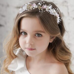 2 Pieces Wedding Flower Headpieces for Girls, Flower Girl Hair Accessories for Wedding Rhinestones Flower Headband Fairy Pearl Flower Crown for Girls Bridal Crystal Flower Tiara for Women