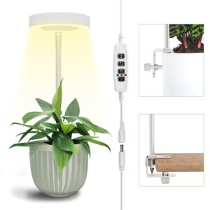 grow lights for indoor plants, full spectrum plant lights with clip, height adjustable and 3 spectrum modes, 3/9/12h automatic timer, 10 dimmable brightness, mini halo grow lights for small plants