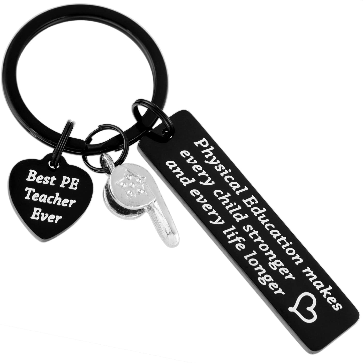 AHAETH Pe Teacher Appreciation Gifts Keychain For Women Men Male From Student Pe Whistle Charm Keyring Thank You Gym Teachers Best P E Coach Pe Keychain