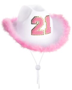 justotry 21st birthday pink cowboy hat - 21st birth day outfit gifts for women cowgirl hats with wide brime for 21st birthday decorations