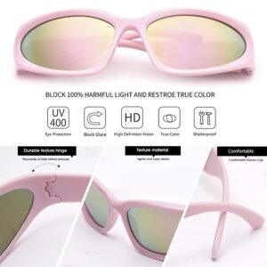 knliwkm 3 Pairs Oval Sporty Wrap Around Sunglasses Y2K Futuristic Glasses Shades for Women Men Trendy Fashion Silver