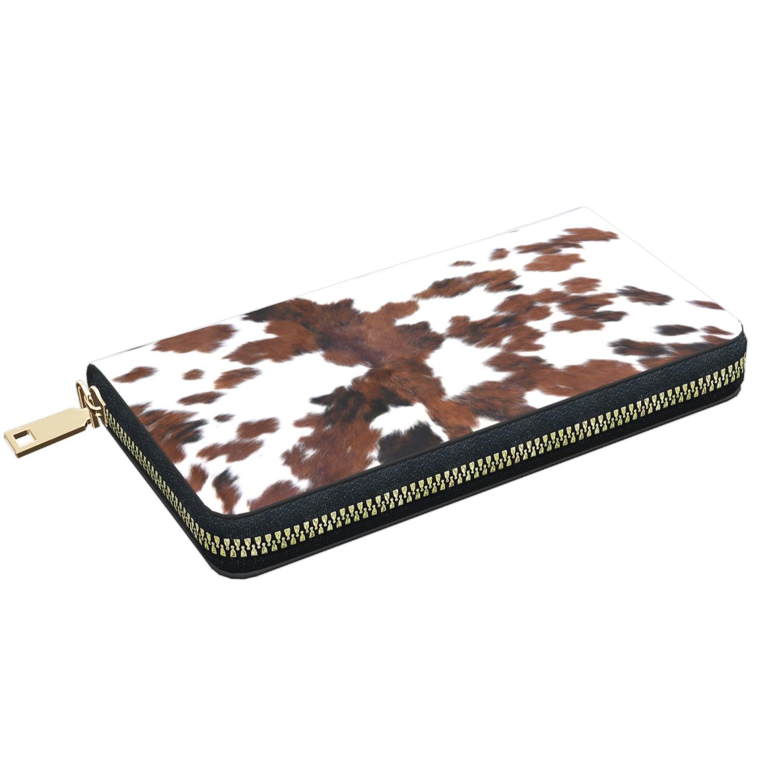 Qwalnely Cow Print Wallet for Women Men, Western Highland Cow Purse, Phone Money Credit Card Cowhide Holder