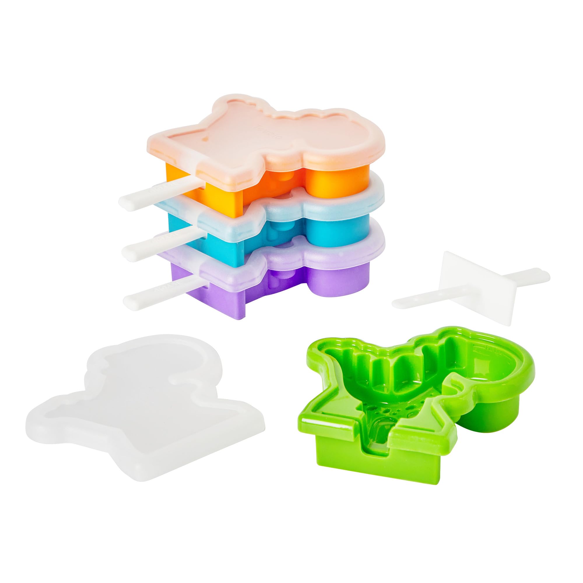 Tovolo Silicone Popsicle Molds with Sticks (4-Pack, Dino) - Reusable Ice Pop Molds for Homemade Flavored Ice Pops & Frozen Snacks - Stackable Popsicle Maker with Lid, Dishwasher Safe & BPA-Free