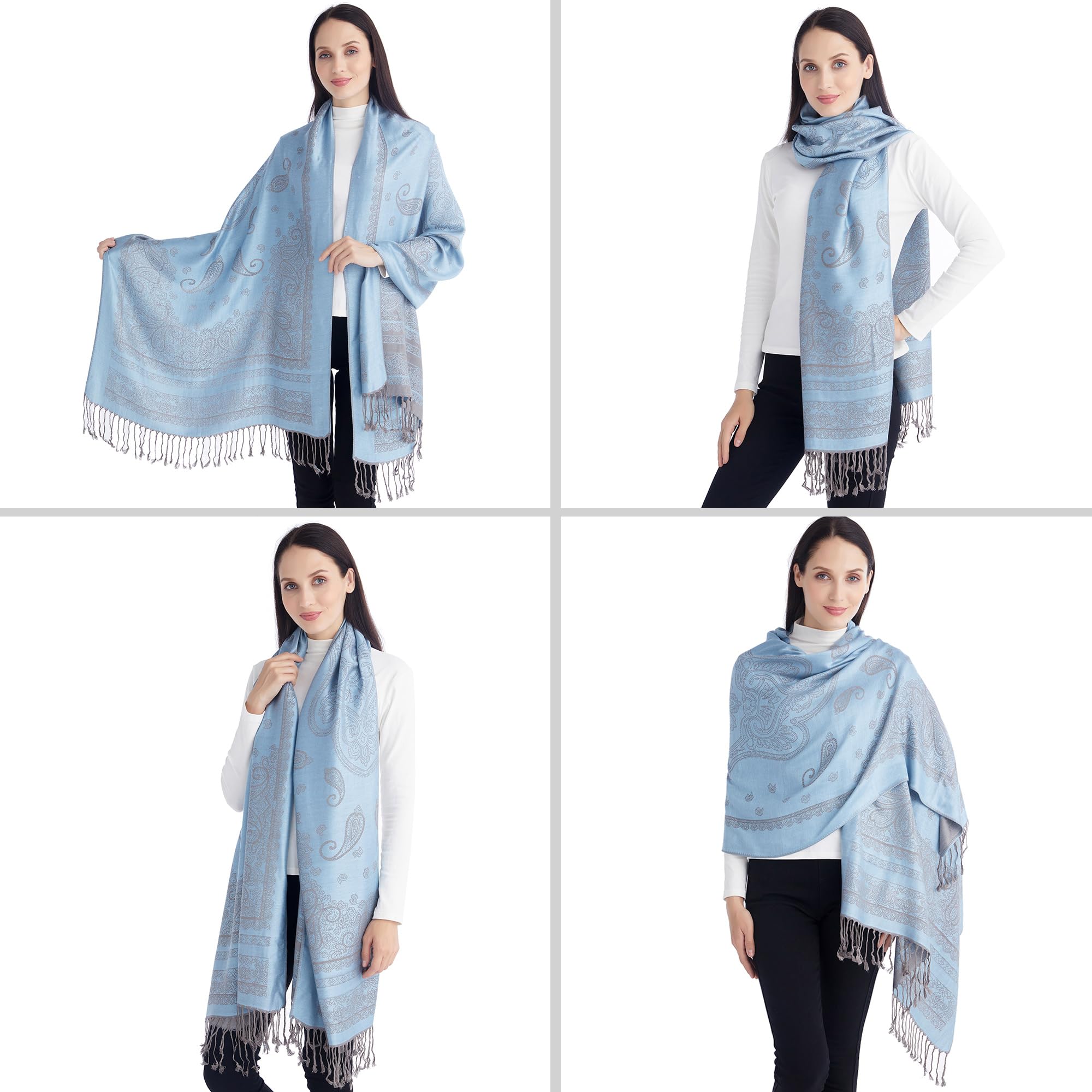 Ciormis Shawl Wraps for Women, Silky Jacquard Paisley Pashmina Scarves for Bridal Formal Dresses（US-Light Blue）