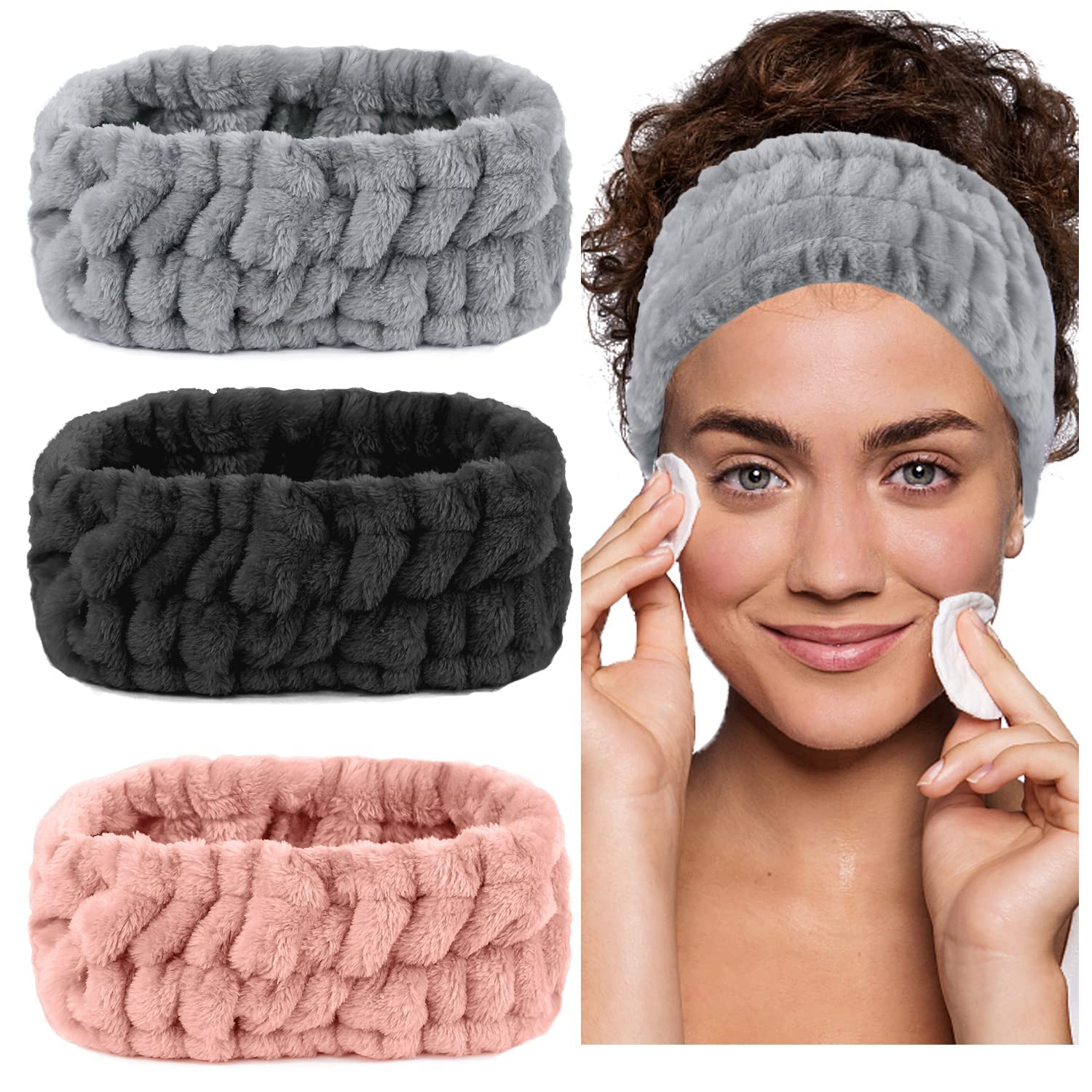 LAPOHI 3 Pack Microfiber Towel Headbands for Washing Face, Facial Headbands Makeup Headband Spa Headband Skincare Headband Fash Wash Headband for Women and Girls