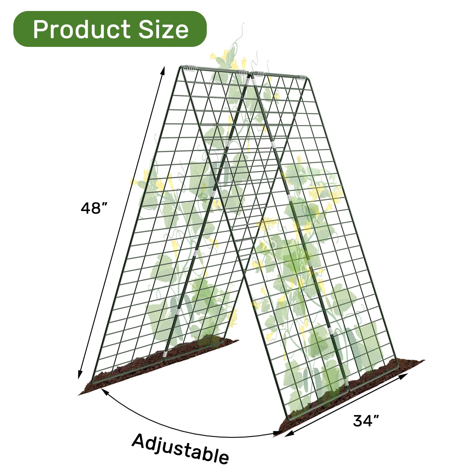 AGTEK 34" x 48" Foldable Cucumber Trellis with Garden Stakes and Zip Ties Plant Support A Frame Metal Trellis for Climbing Plants, Cucumber, Vegetable, Flowers