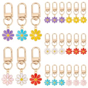 ph pandahall 24pcs flower keychain, daisy enameled charms aesthetic keychain car key ring pendant key chains for mom mother's day, handbag bag, earphone case decoration, purse accessories