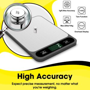 Mik-Nana Food Scale, 10kg/22lb Digital Kitchen Scale Weight Grams and Ounces for Baking Cooking Coffee Package Postage, 6 Units with Tare Function, LCD Display, Easy Clean Stainless Steel