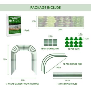 Garden Mesh Netting Kit, Plant Covers 10x30ft Ultra Fine Mesh Netting with 6 Sets Garden Hoops ＆12 Clips, Bird Netting Protection for Fruit Vegetable Flowers Animals Greenhouse Cover