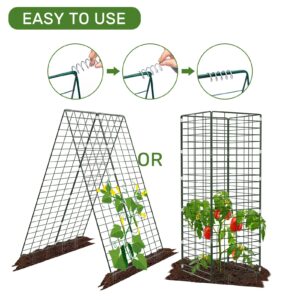 AGTEK 34" x 48" Foldable Cucumber Trellis with Garden Stakes and Zip Ties Plant Support A Frame Metal Trellis for Climbing Plants, Cucumber, Vegetable, Flowers