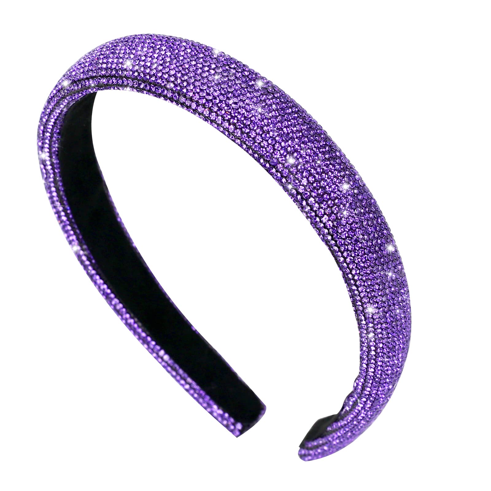 Vin Beauty Rhinestone Headband Glitter Non-Slip Wide Headband Solid Hair Band Purple Cute Hairbands Bridal Hair Hoop Wedding Hair Styling Accessories for Women Girls