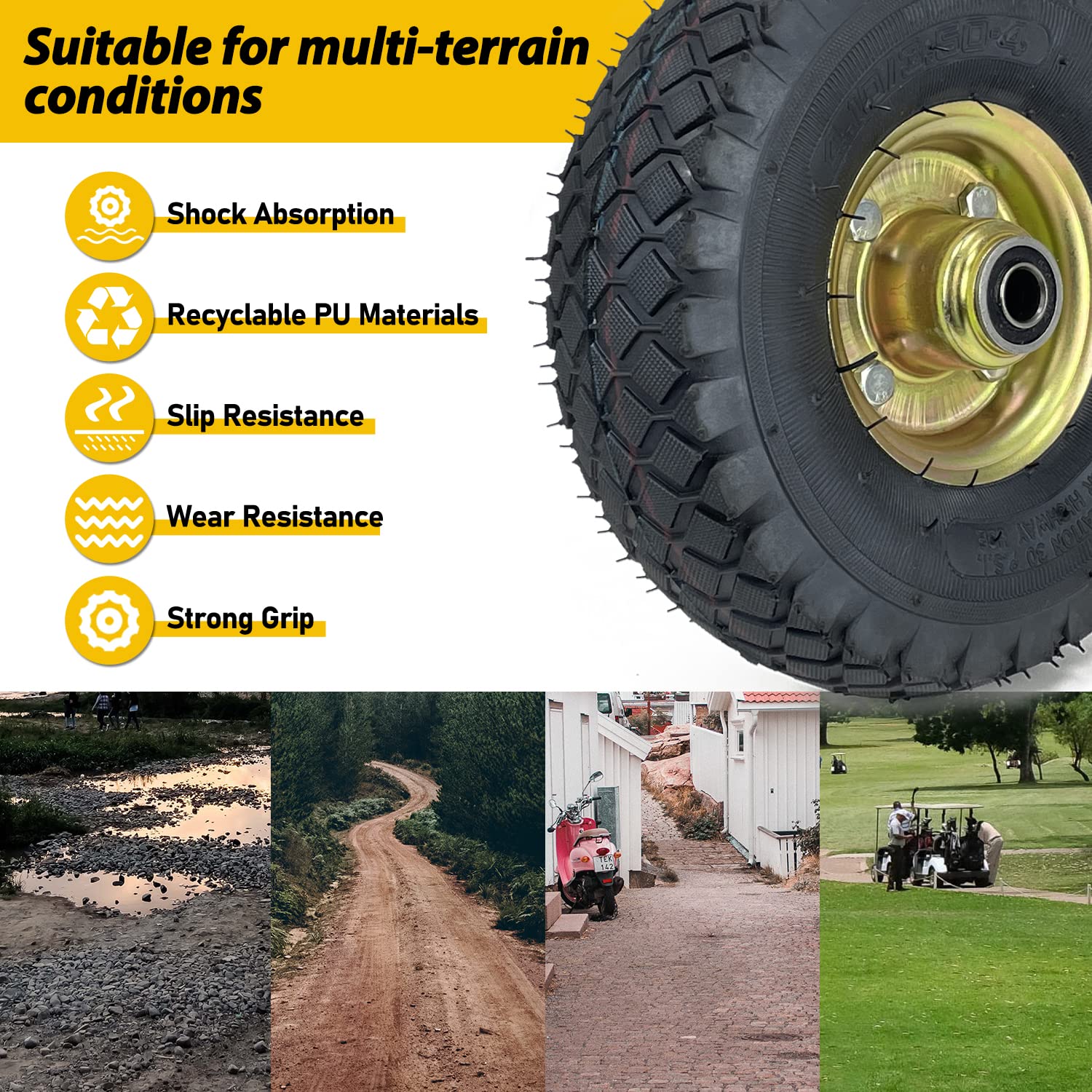 Sutekus 10" Replacement Tires 4.10/3.50-4” Air Tires Rubber Wheels With 5/8" Axle Bore Hole for Carts, Scooter, Hand Trucks, 2Pack