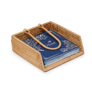 rattan napkin holder, handcrafted flat napkin holder basket, napkin holder for kitchen tables, indoor and outdoor, picnic, restaurants, cafe, home decor, napkin size 7x7in (elite pattern)