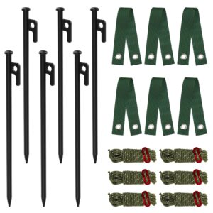 tree stakes - heavy duty steel tree stake straightening kit, tree stakes and supports for young trees, include 6 pcs steel tree stake, tree straps & rope black