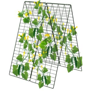 agtek 34" x 48" foldable cucumber trellis with garden stakes and zip ties plant support a frame metal trellis for climbing plants, cucumber, vegetable, flowers