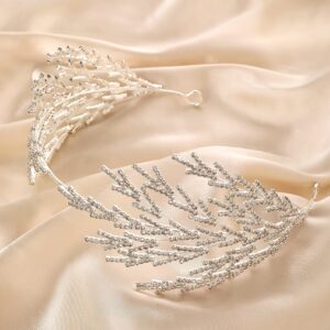 Coucoland Wedding Headpiece for Bride - Hair Jewelry Wedding Headband Tiara Leaf Headband Crown Tiara Bridal Silver Headpiece