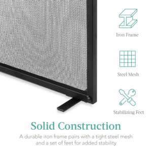 Best Choice Products 38x27in Single Panel Fireplace Screen Handcrafted Steel Mesh Spark Guard for Living Room, Bedroom Décor w/Handles - Black