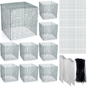 10 pack small wire plant protectors 12x12 in square plant protectors from animals mesh plant cage chicken wire cloche for plants shrubs with ground stakes and nylon ties (dark green,thickness 1mm)