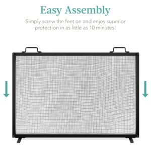 Best Choice Products 38x27in Single Panel Fireplace Screen Handcrafted Steel Mesh Spark Guard for Living Room, Bedroom Décor w/Handles - Black