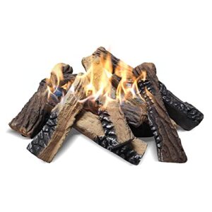 skypatio 10-piece gas fireplace logs set, heat resistant realistic ceramic wood logs for indoor or outdoor fireplace, fire pit decor, lightweight & portable