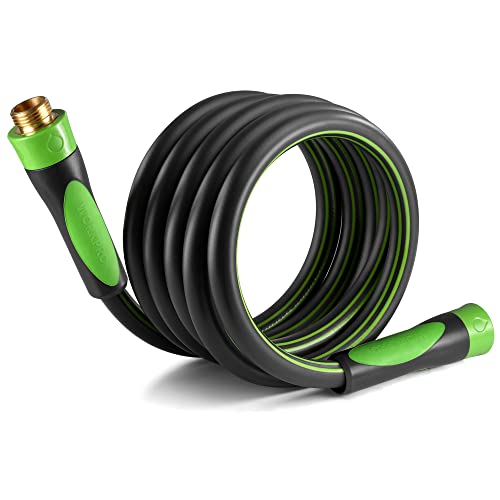 WORKPRO 5/8 IN x 10 FT Garden Hose, Heavy Duty, Flexible, Lightweight Water Hose with Bi-Material 360° Rotation Handle, 3/4" GHT Solid Brass Fittings, for Outdoor, Lawn, Garden & Yard, Car Wash