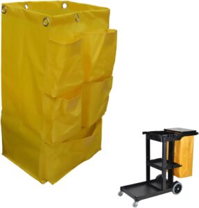 replacement janitorial cart bag(16 x 11 x 27 inches), cleaning cart bag ,high capacity waterproof thickened housekeeping commercial janitorial (yellow with 5 pockets)