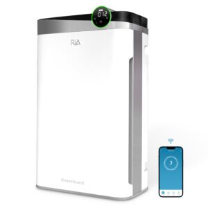 ria smart air purifier breezeguard 2-in-1 built-in humidifier - quiet industrial grade air cleaner for large homes up to 2500 sqft| smart app, office, wildfire smoke dust pm2.5, allergens & pet dander