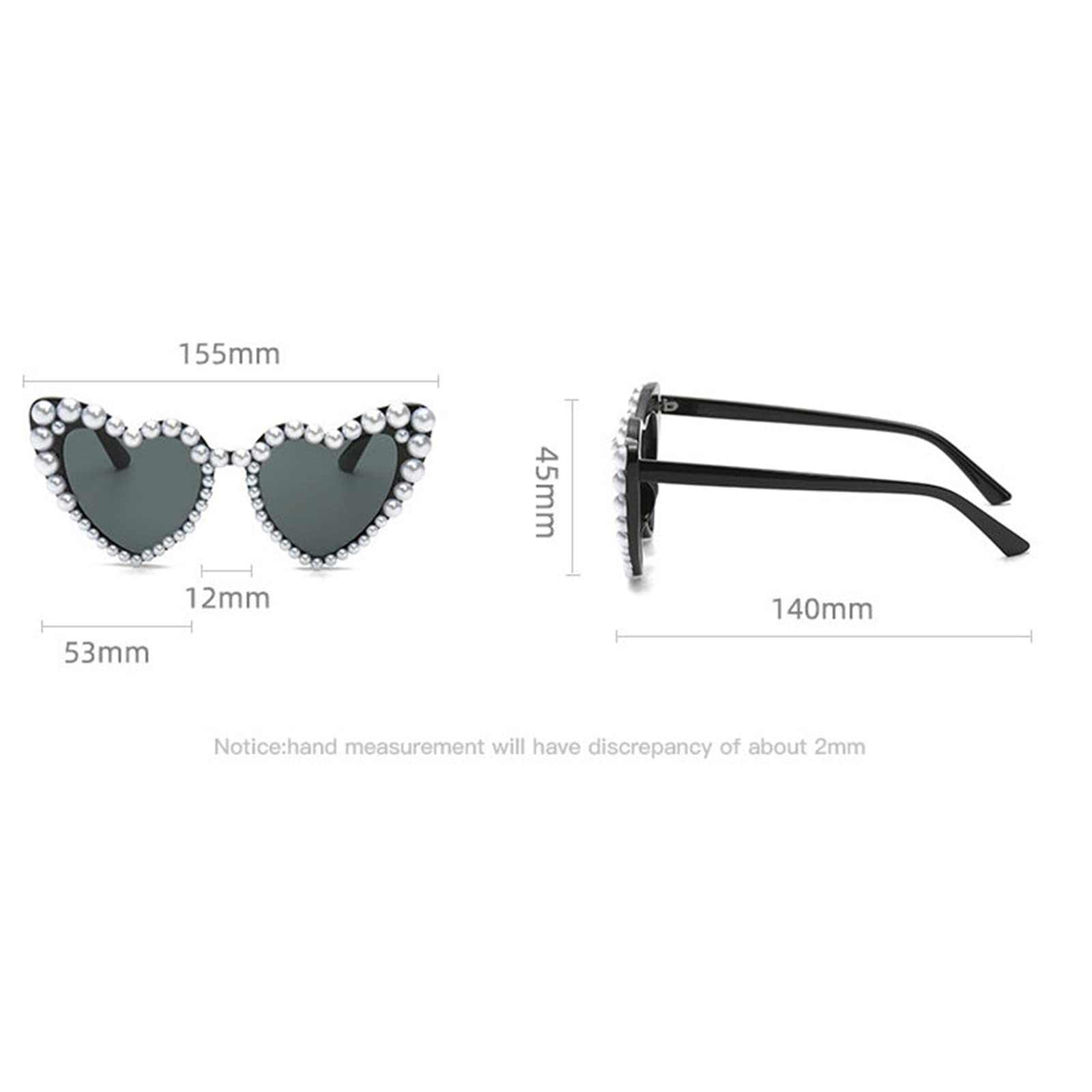 COTIA Luxury Fine Shimmering Love Pearl Sun Glasses Women Heart Glasses Casual Bling Sunglasses (white)