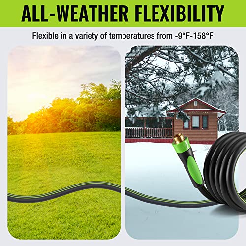 WORKPRO 5/8 IN x 10 FT Garden Hose, Heavy Duty, Flexible, Lightweight Water Hose with Bi-Material 360° Rotation Handle, 3/4" GHT Solid Brass Fittings, for Outdoor, Lawn, Garden & Yard, Car Wash