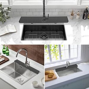 Derlights 30 inch Sink Splash Guard Mat,Silicone Faucet Handle Drip Catcher Tray, Longer Silicone Sink Mat for KitchenBathroom, Drip Protector Splash Countertop (black)