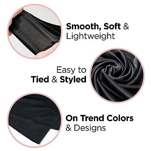 KISS COLORS & CARE Soft Satin Wrap Scarf - Black, Long Lasting, Multi-Purpose, Soft Premium Scarf For Minimizing Frizz, Preventing Breakage & Securing Hair Styles, Wigs & Weaves For All Hair Styles