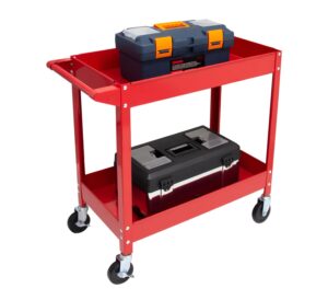 hpdmc 2-tier utility cart 300lbs capacity heavy duty steel service cart with wheels, rolling tool cart on wheels, garage tool push cart for mechanic, garage, workshop, warehouse, office