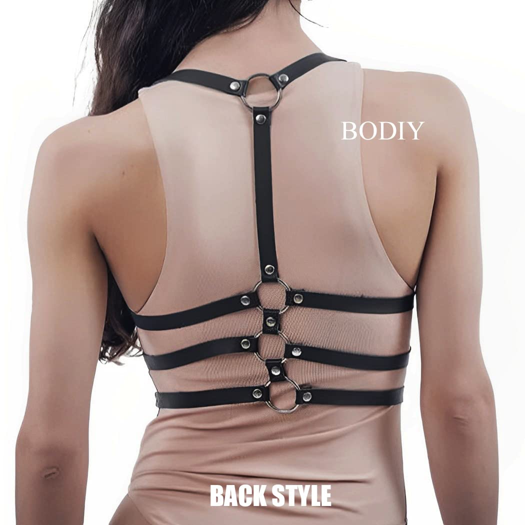 BODIY Women Fashion Leather Harness Belt Punk Waist Harness Belts Rave Body Accessories (Black)