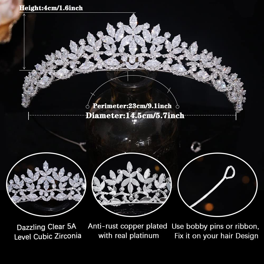 Aoligrace Silver Cubic Zirconia Small Wedding Crowns for Bride CZ Birthday Party Floral Tiaras Sweet 16 Prom Hair Accessories