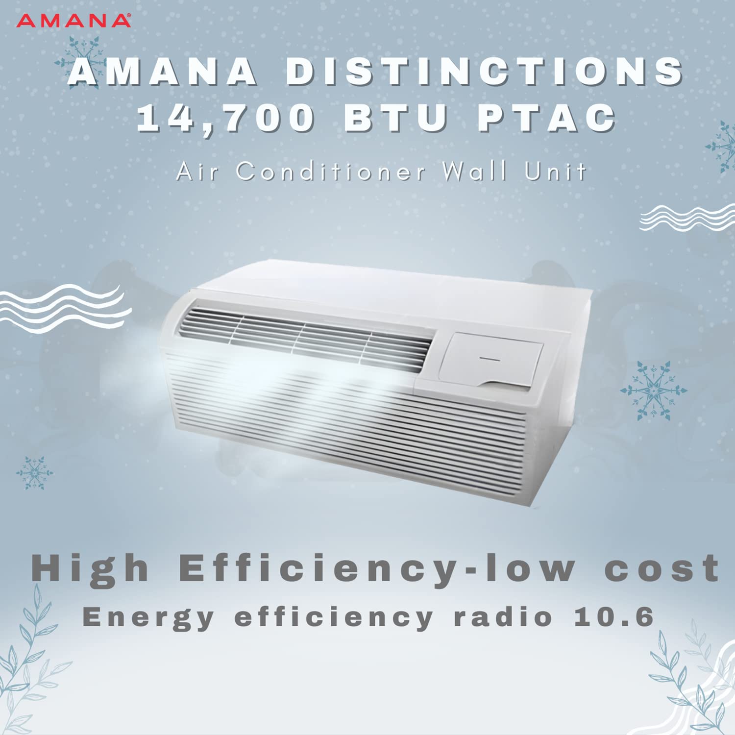 Amana Distinctions Model 14,700 Cooling Capacity, 10.6 EER, Packaged Terminal Air Conditioner (PTAC) Unit with 3.5 kW Electric Heat Kit DCP153A35AA - Replaces Model PTC153G35AXXX