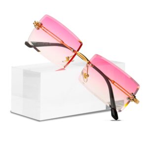 canoazo rimless rectangle sunglasses women men trendy square y2k glasses retro frameless eyewear gradient lens(clear pink)