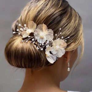 Catery Flower Bride Wedding Hair Vine Gold Floral Headband Pearl Bridal Headpiece Head Piece Hair Band Hair Accessories for Women and Girls