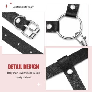 BODIY Women Loop Waist Belt Punk Rock Belts for Women Fashion Pu Leather Body Chain Rave Accessory (Black)