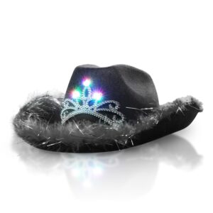 windy city novelties led light-up cowboy hat with blinking tiara (black)